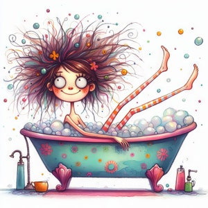 Quirky Bubble Bath Clip Art 10 High Res Watercolor Jpgs Junk Journaling ...