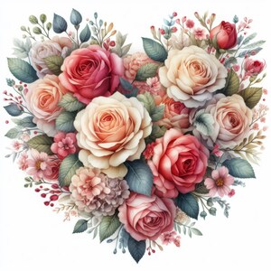 Floral Rose Heart Clip Art Bundle 10 High Res Watercolor Jpgs for Junk ...