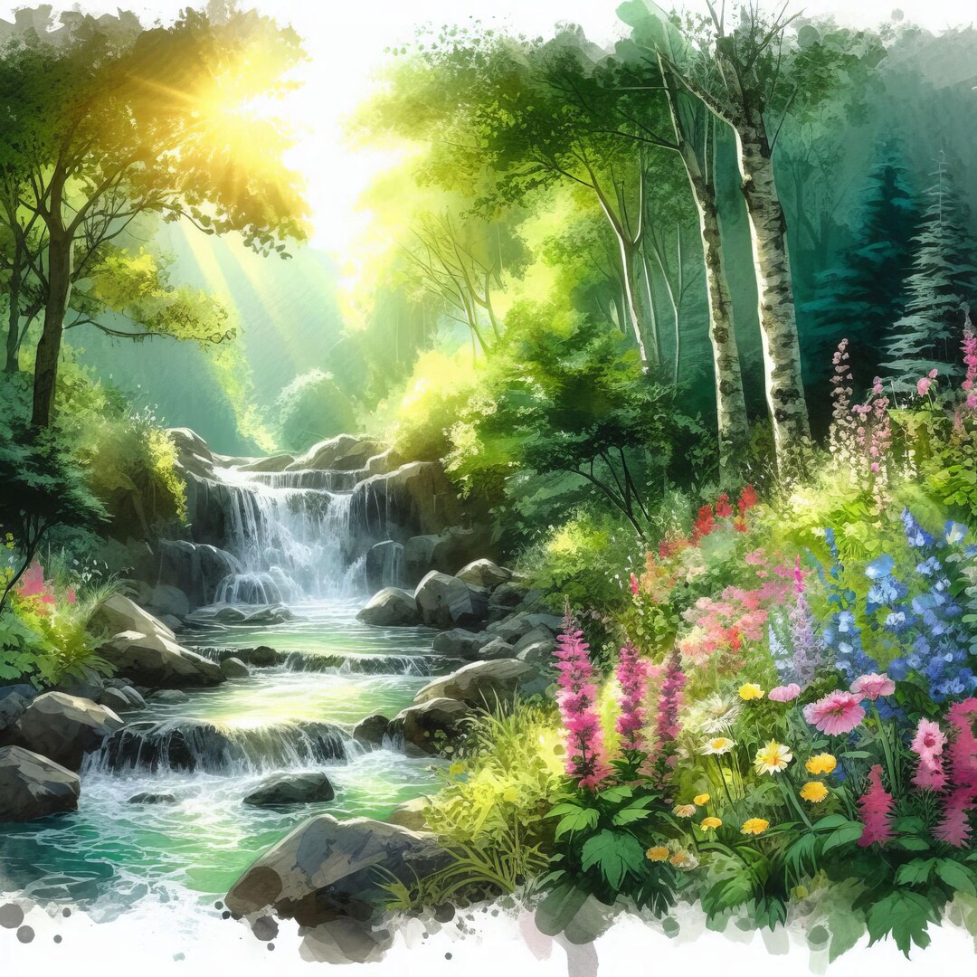 Summer Waterfall 10 High Res Watercolor Jpgs for Junk Journaling ...