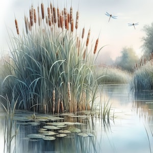 Cattails and Dragonflies Clip Art Kit 10 High Res Watercolor Jpgs for ...