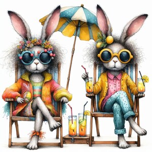 Quirky Rabbits With Lemonade: 10 High Res Watercolor Jpgs, Junk ...
