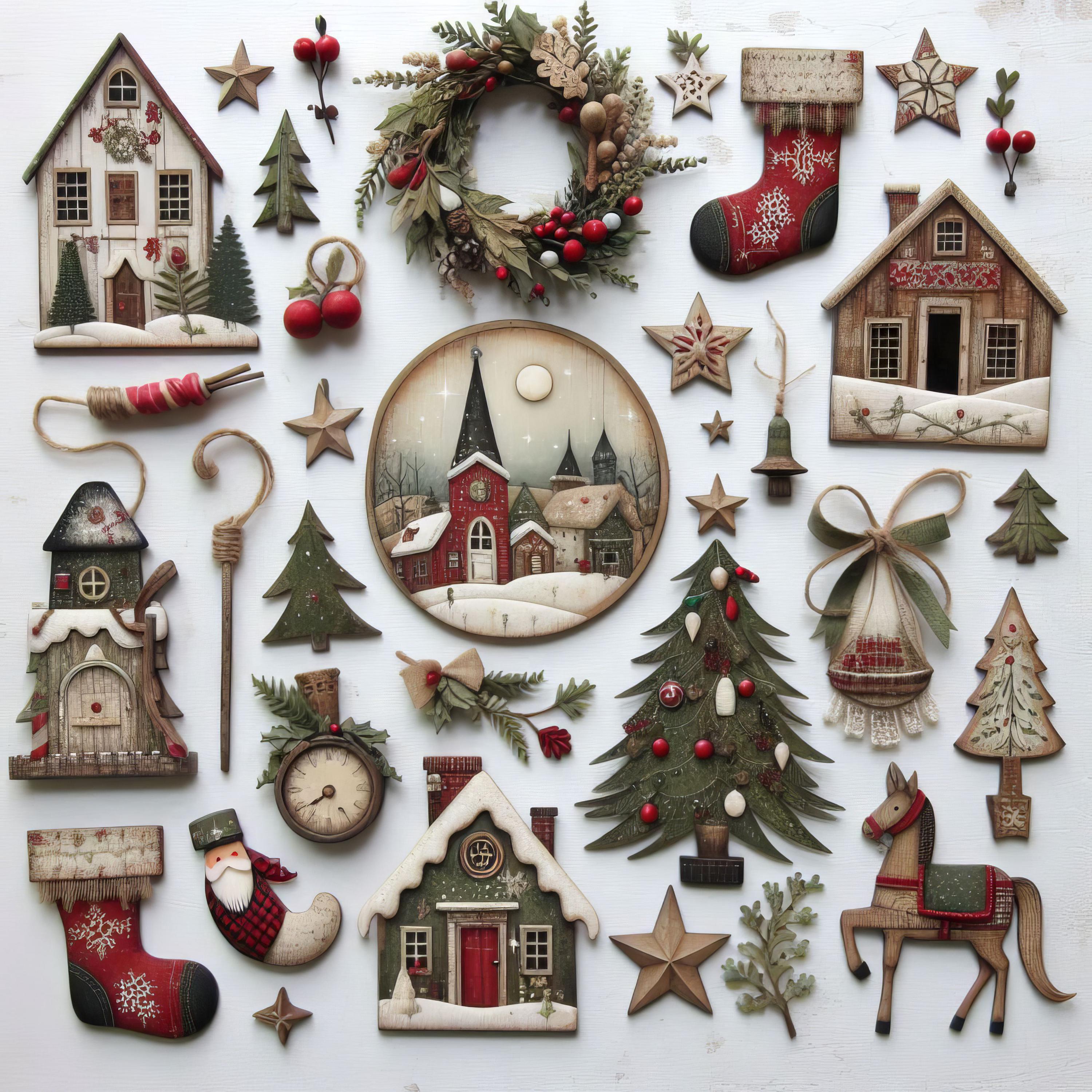 100+ Fussy Cut Primitive Christmas Images: High Res Watercolor Jpgs ...