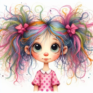 Quirky Little Girl: Clip Art, 10 High Res Watercolor Jpgs, Junk ...