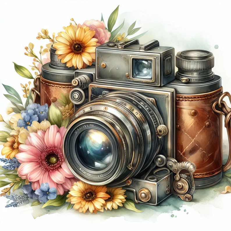 Vintage Camera: Clip Art, 10 High Res Watercolor Jpgs, Junk Journaling ...