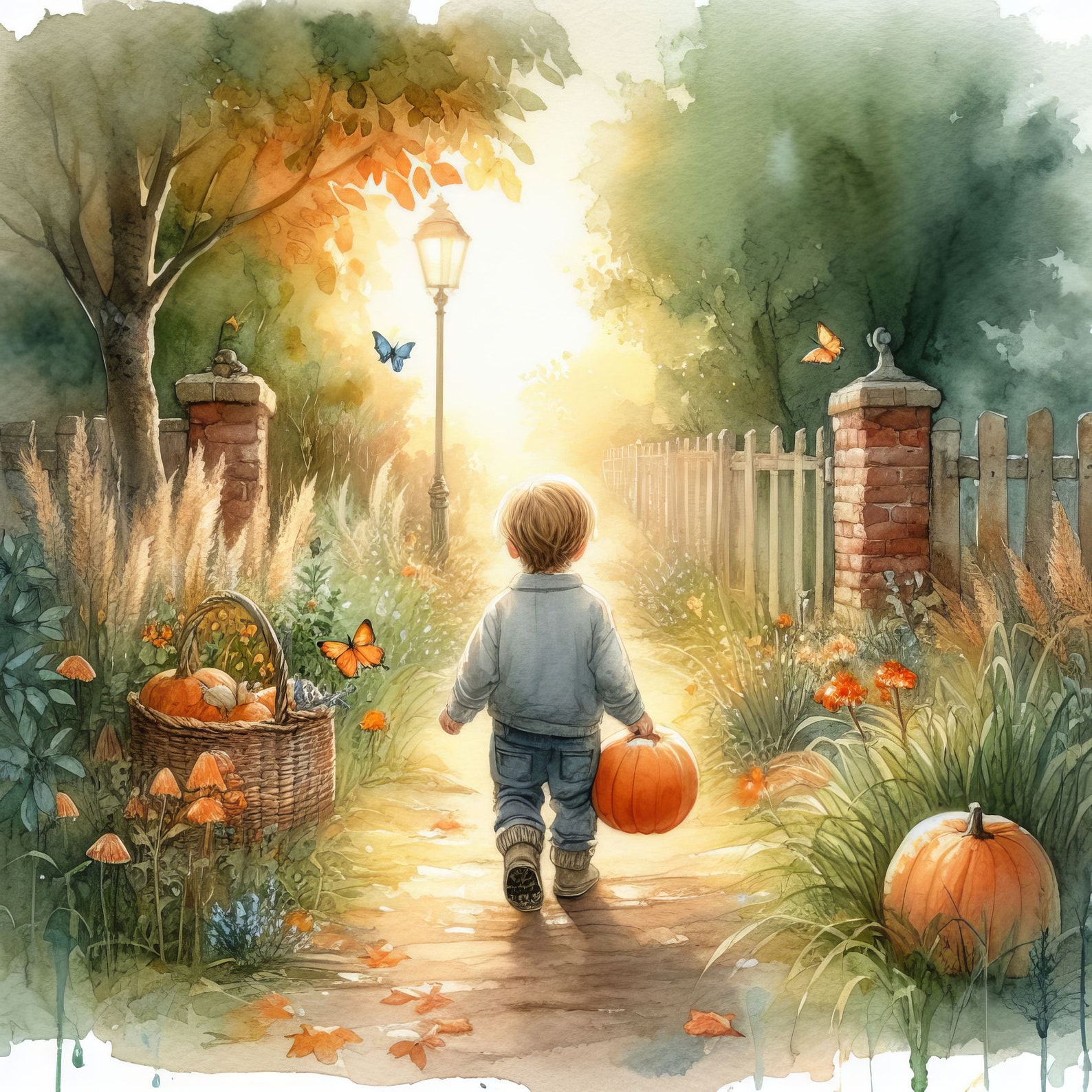 Little Boy With Pumpkin Clip Art Bundle 10 High Res Watercolor Jpgs ...