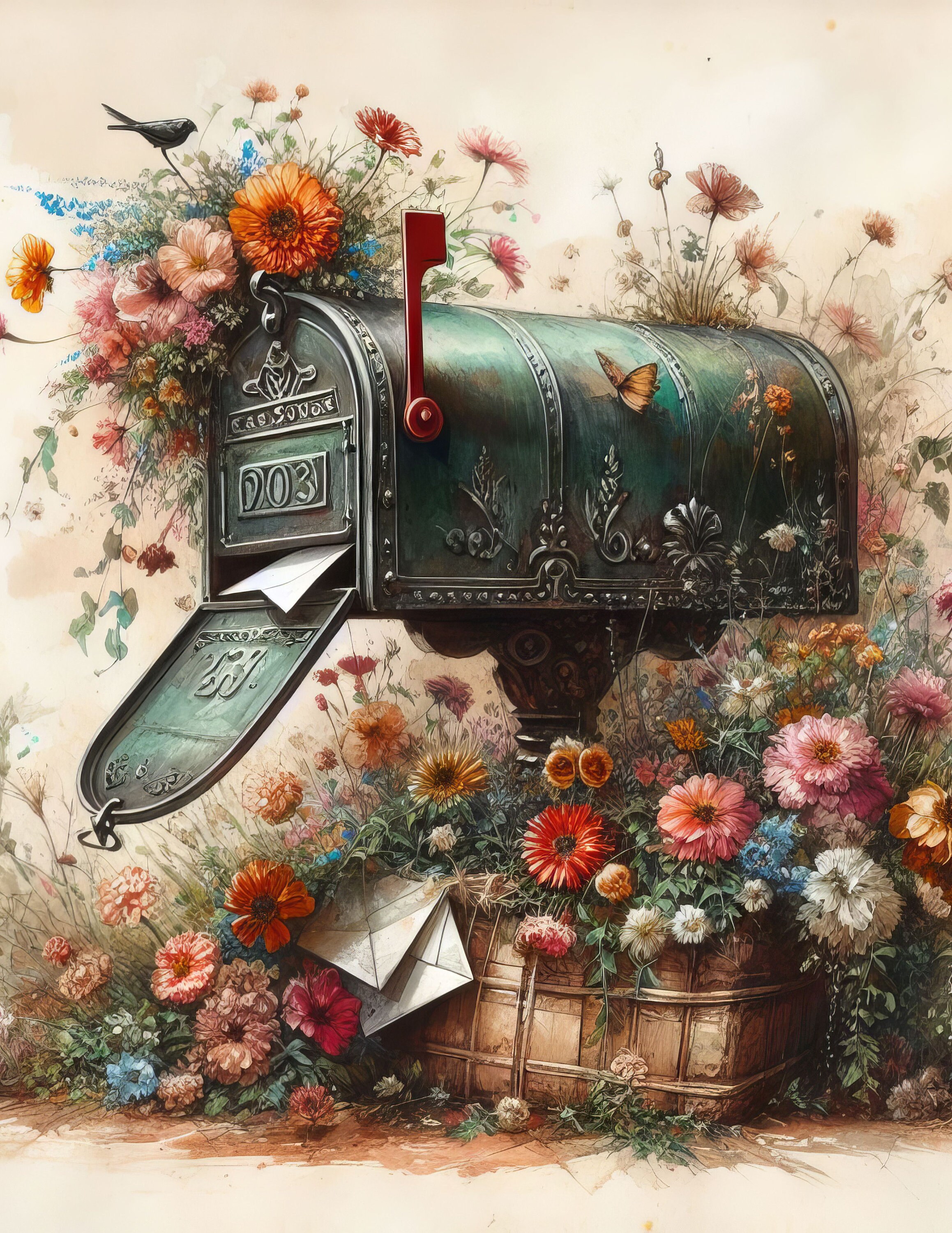 Vintage Mailbox With Flowers Clip Art Bundle 10 High Res Watercolor ...