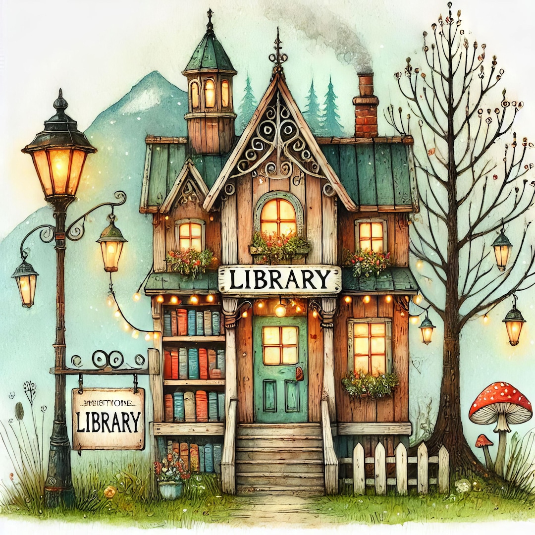 Town Library 10 High Res Watercolor Jpgs Junk Journaling, Scrapbooking ...