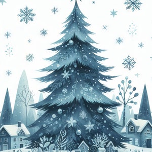 Nordic Blue Christmas Tree Clipart Bundle 10 High Res Watercolor Jpgs ...