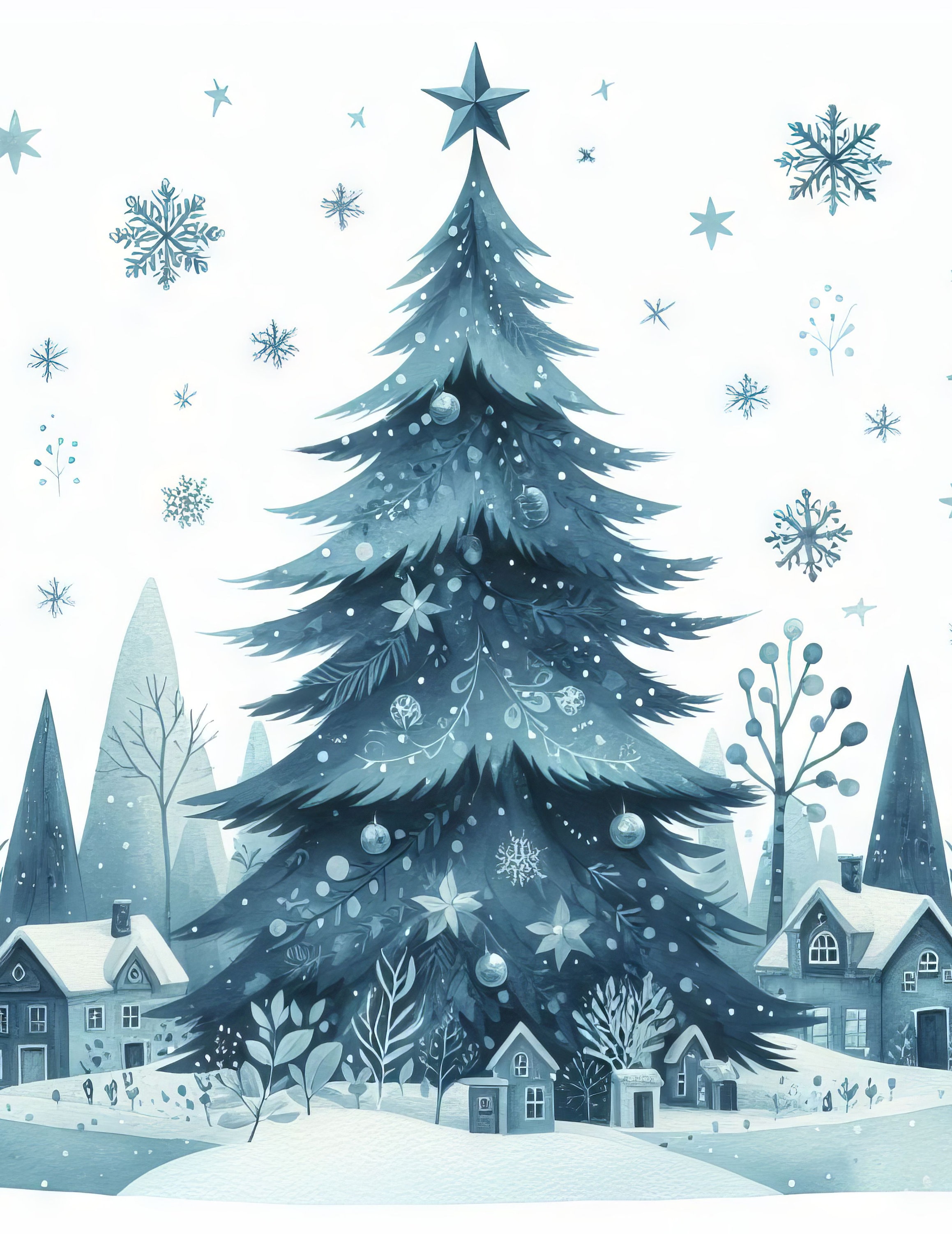 Nordic Blue Christmas Tree Clipart Bundle 10 High Res Watercolor Jpgs ...