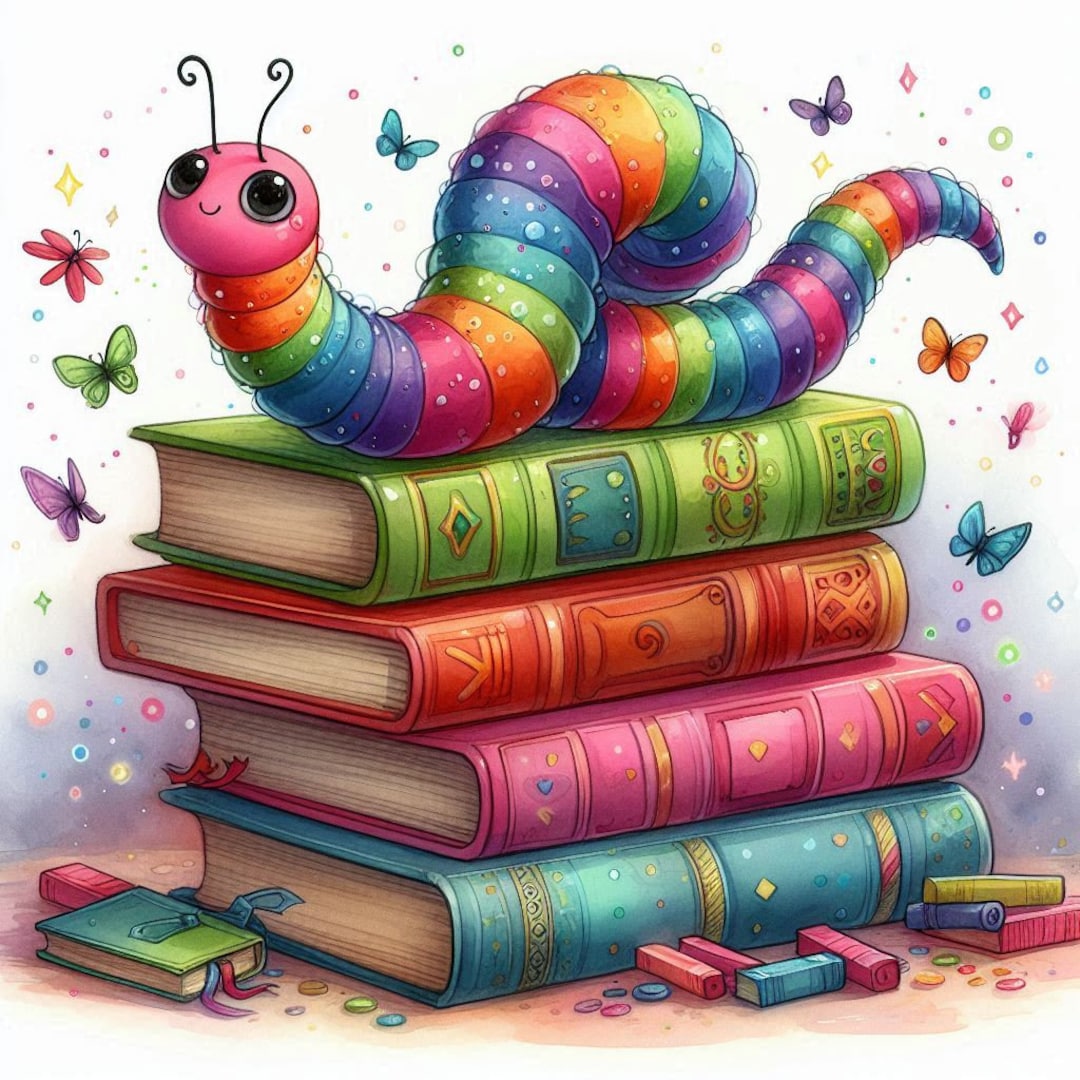 Bookworm Clip Art Bundle 10 High Res Watercolor Jpgs for Junk ...