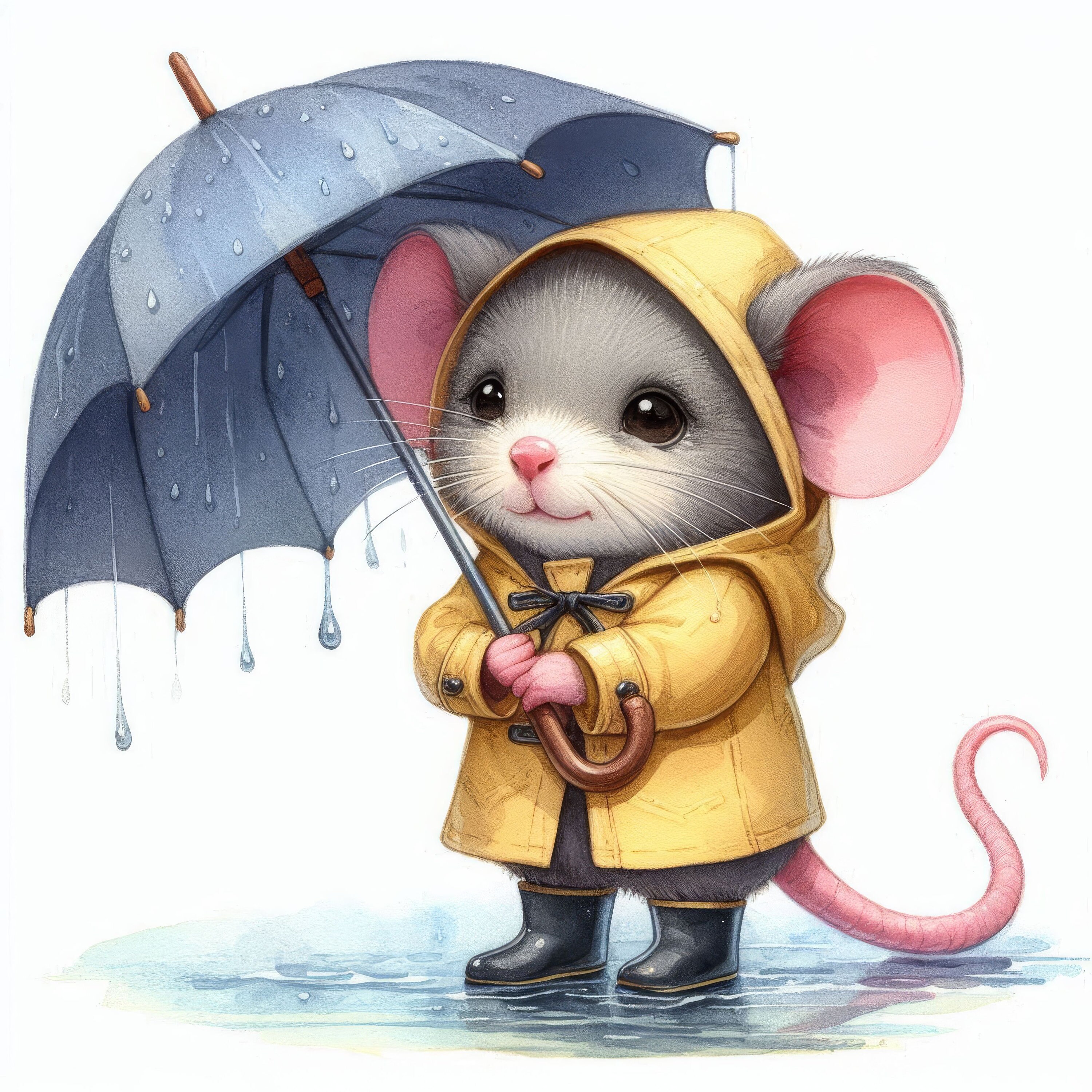 Mouse in the Rain: Clip Art, 10 High Res Watercolor Jpgs, Junk ...