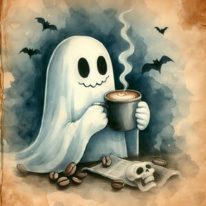 Ghost and Coffee: Clip Art Bundle 10 High Res Watercolor Jpgs Junk ...