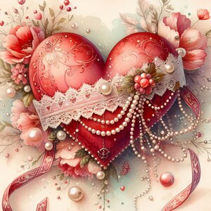 Boho Fancy Red Heart Clipart Bundle 10 High Res Watercolor Jpgs for ...