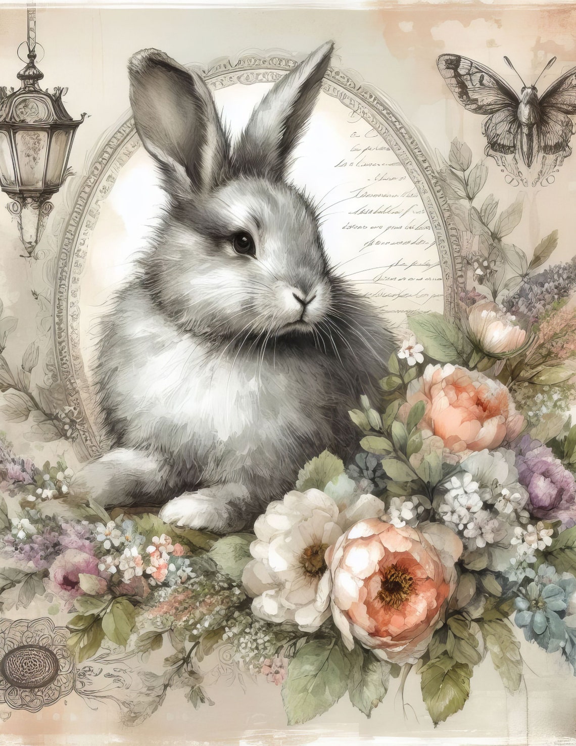 Vintage Gray Rabbit Library 10 High Res Watercolor Jpgs for Junk ...