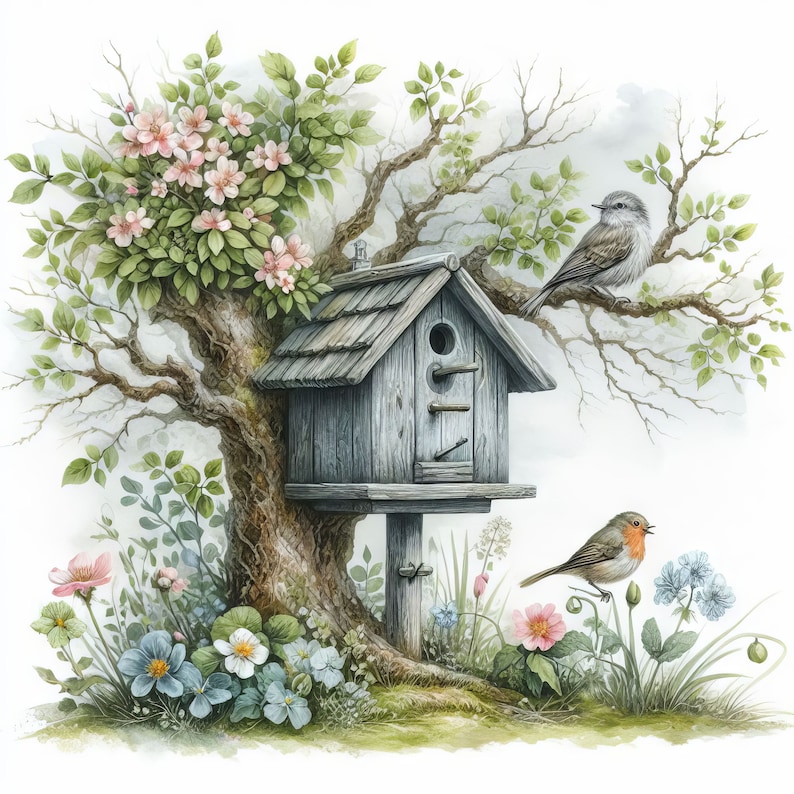 Gray Birdhouse: 10 High Res Watercolor Jpgs for Junk Journaling ...