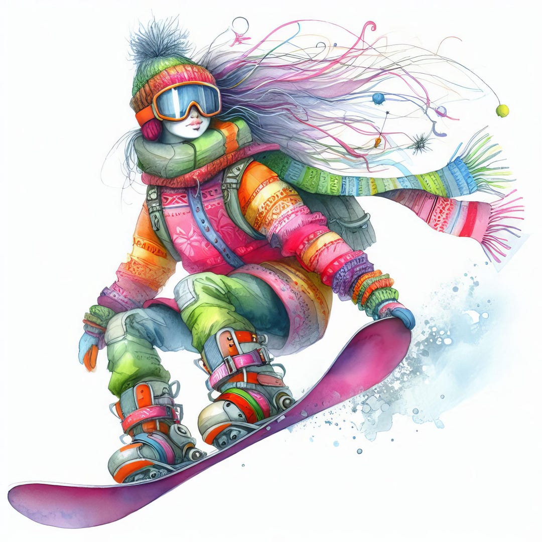 Snowboarding: 10 High Res Watercolor Jpgs for Junk Journaling ...