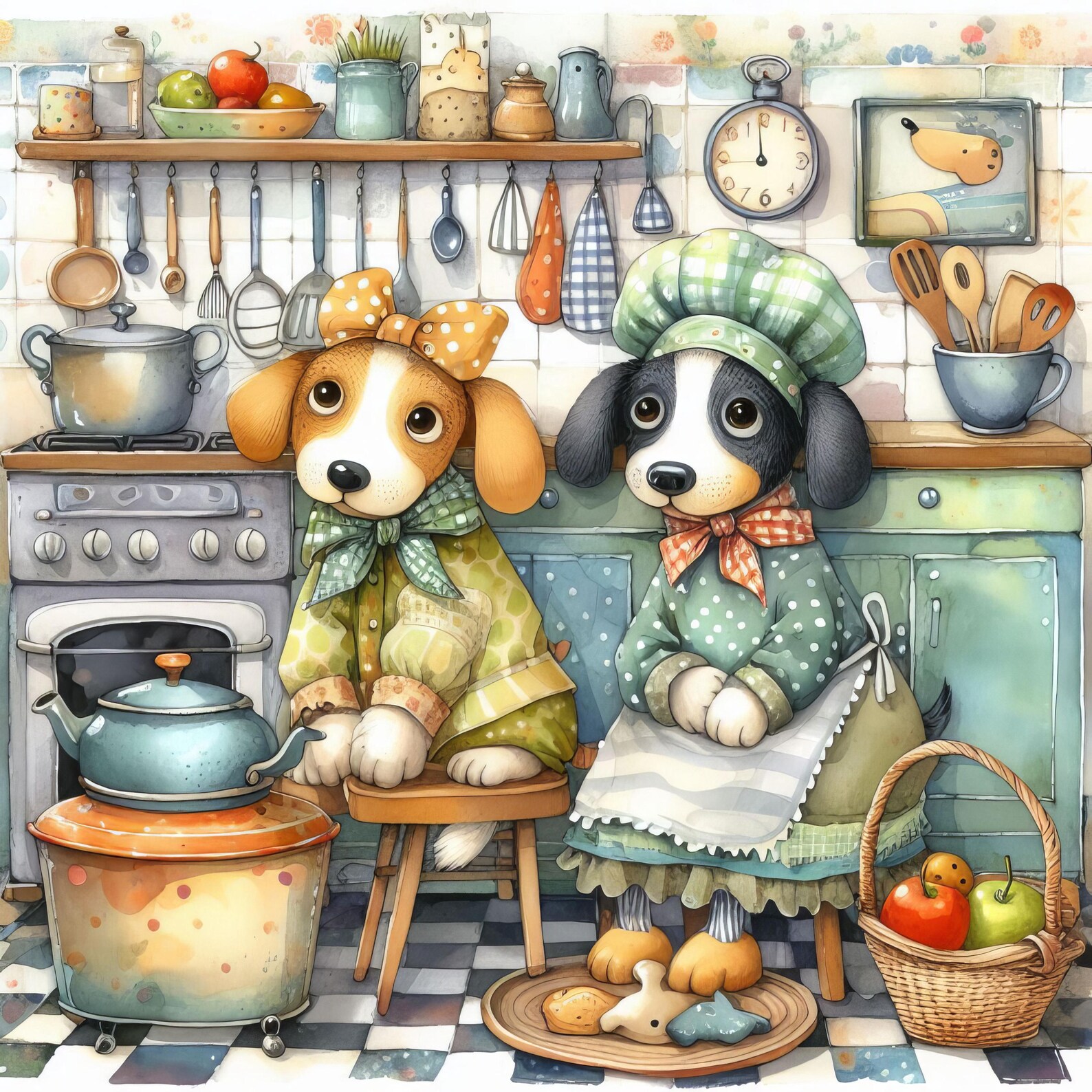 Dogs in the Kitchen: 10 High Res Watercolor Jpgs, Junk Journaling ...