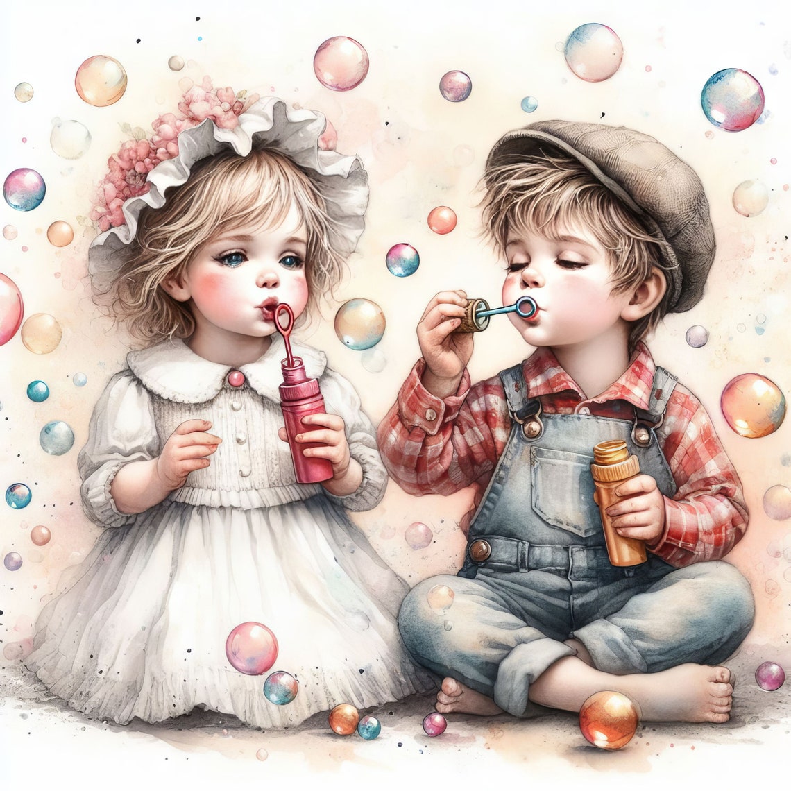 Blowing Bubbles: Clip Art, 10 High Res Watercolor Jpgs, Junk Journaling ...