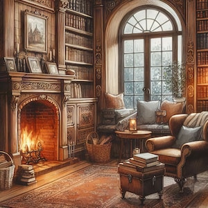 Library With Window Seat Clip Art Bundle 10 High Res Watercolor Jpgs ...