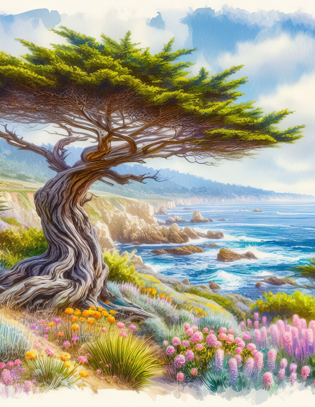Monterey Pine on Pacific Coast Clip Art Kit 10 High Res Watercolor Jpgs ...