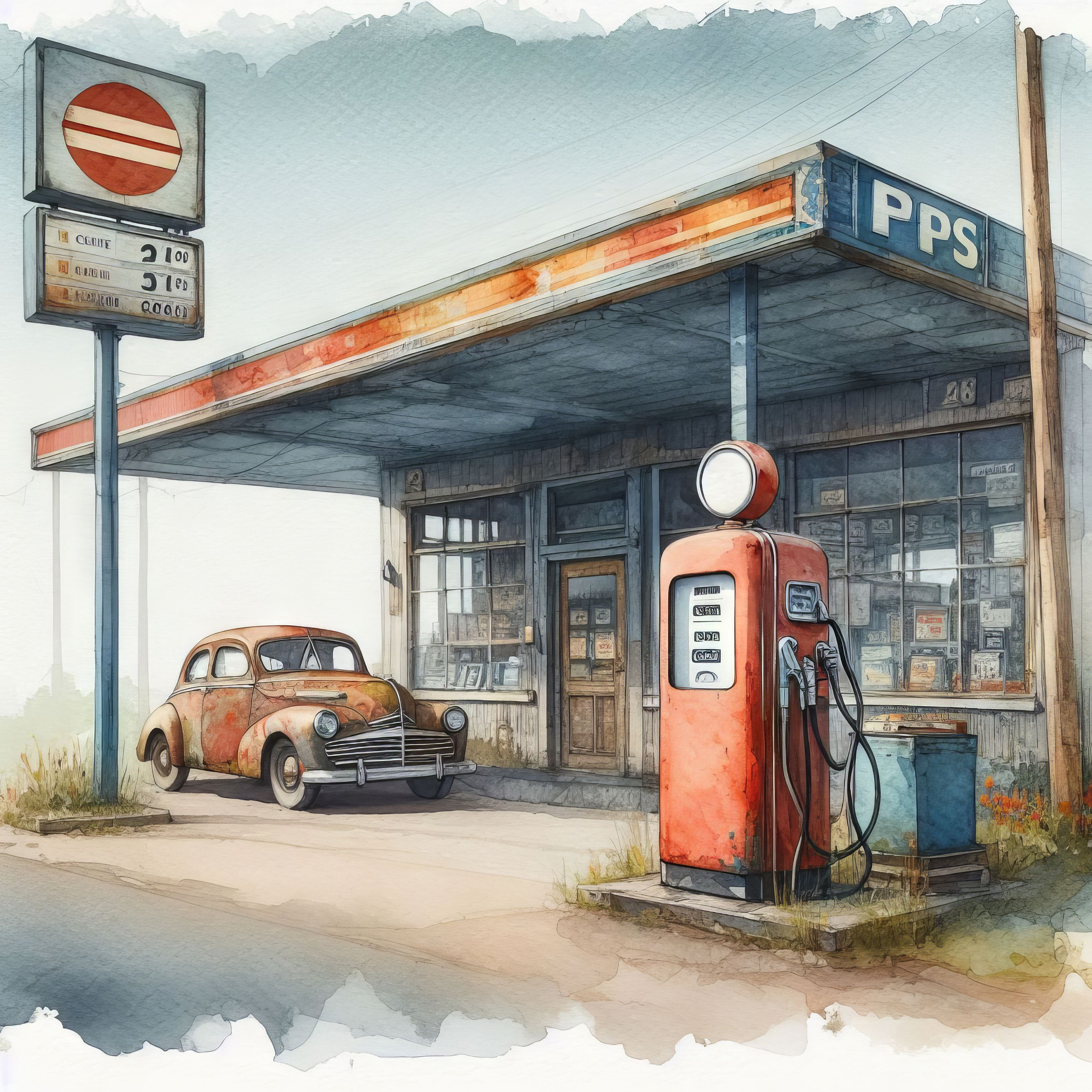 Retro Gas Station: Clip Art, 10 High Res Watercolor Jpgs, Junk ...