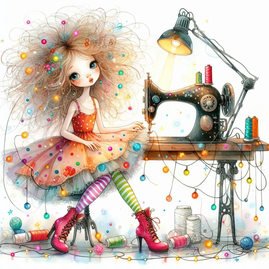 Whimsical Sewing Clip Art 10 High Res Watercolor Jpgs for Junk ...