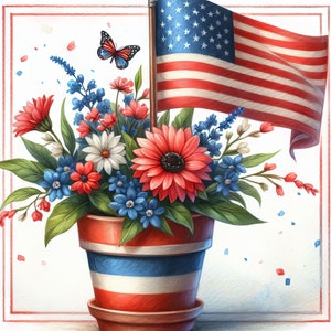 USA Patriotic Flowers Clipart Bundle 10 High Res Watercolor Jpgs for ...