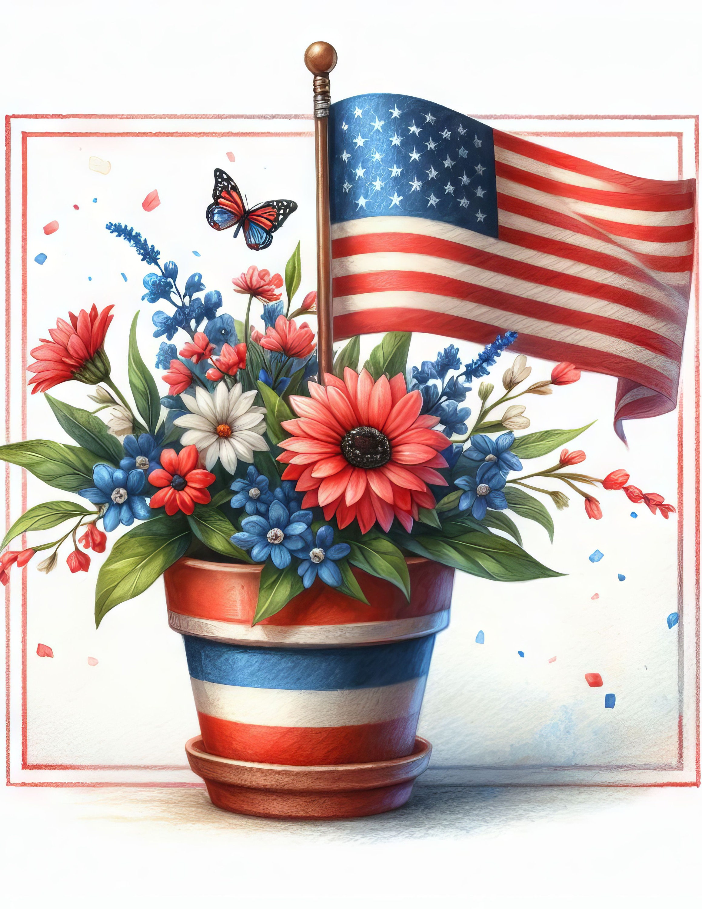 USA Patriotic Flowers Clipart Bundle 10 High Res Watercolor Jpgs for ...