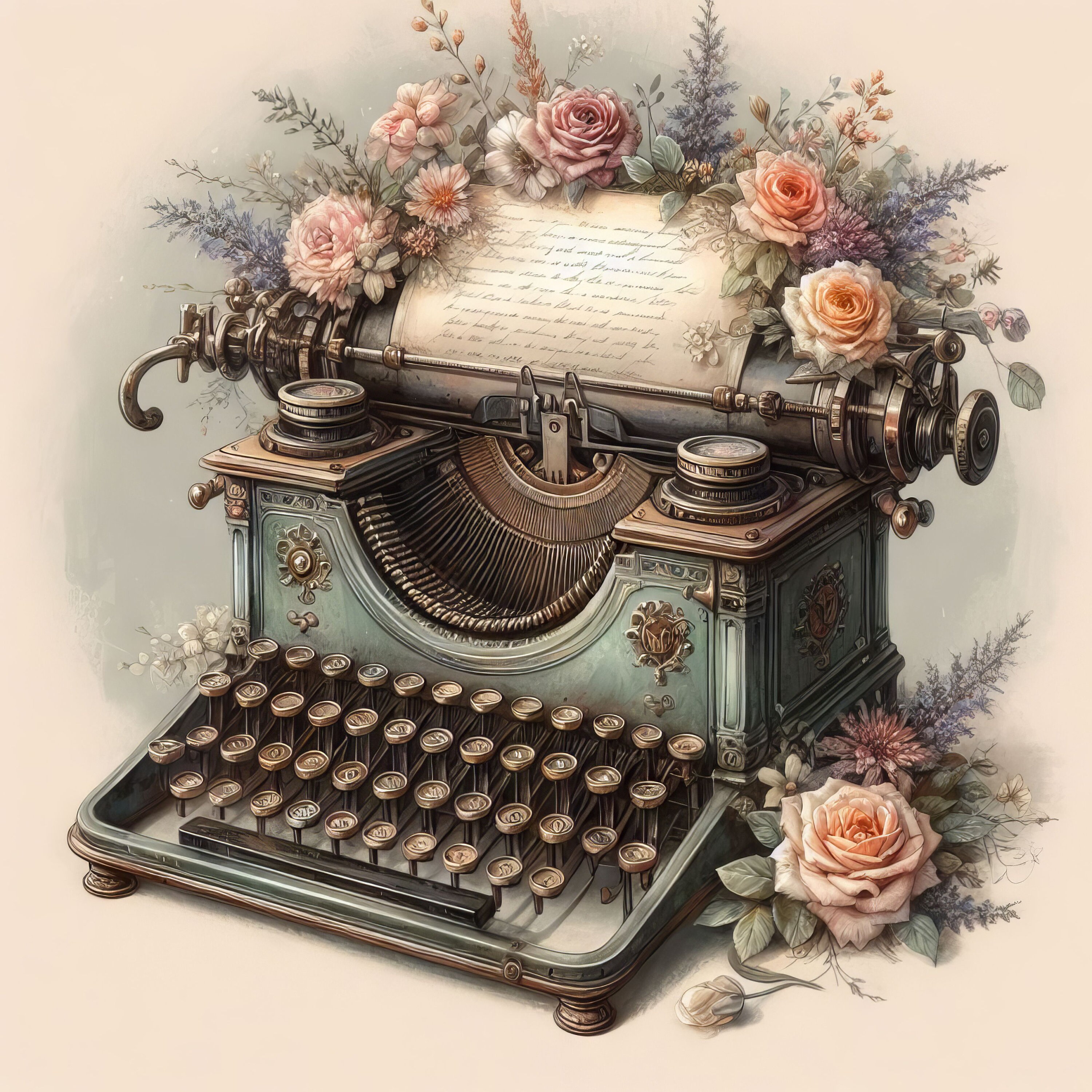 Victorian Typewriter: Clip Art, 10 High Res Watercolor Jpgs, Junk ...