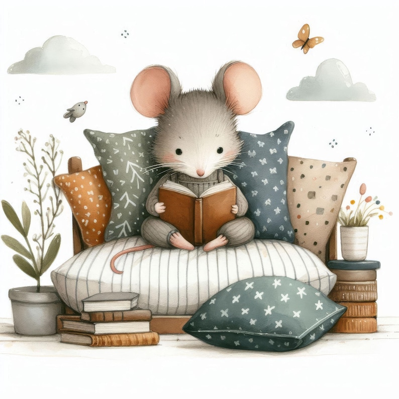Bedtime Mouse: Clip Art, 10 High Res Watercolor Jpgs, Junk Journaling ...