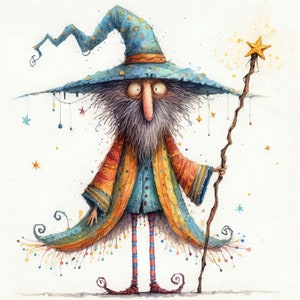 Quirky Wizard: Clip Art, 10 High Res Watercolor Jpgs, Junk Journaling ...