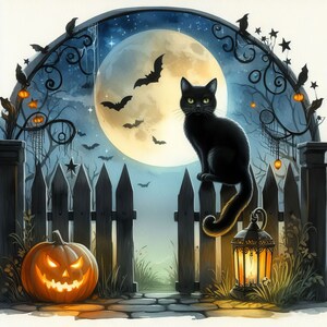 Halloween Black Cat: Clip Art, 10 High Res Watercolor Jpgs, Junk ...