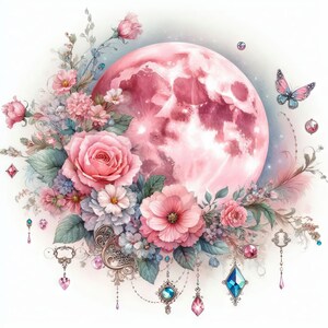 Pink Moon: Clip Art, 10 High Res Watercolor Jpgs, Junk Journaling ...