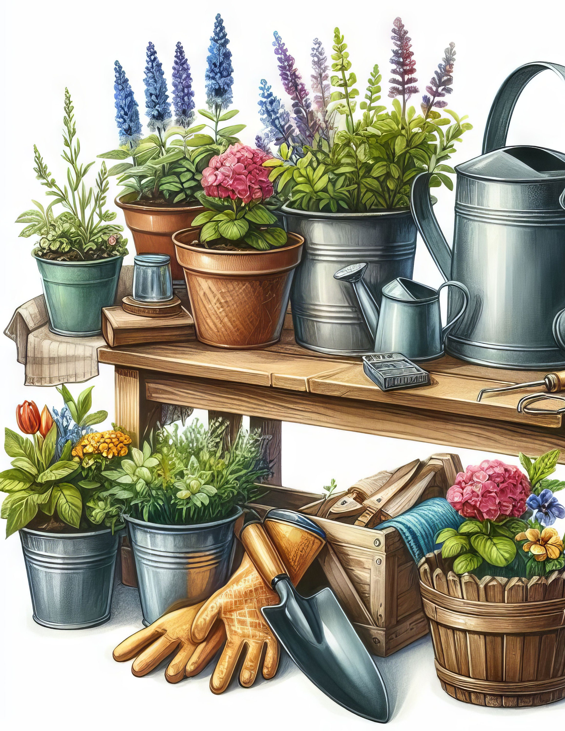 Gardening Tools Clip Art Kit 10 High Res Watercolor Jpgs for Junk ...