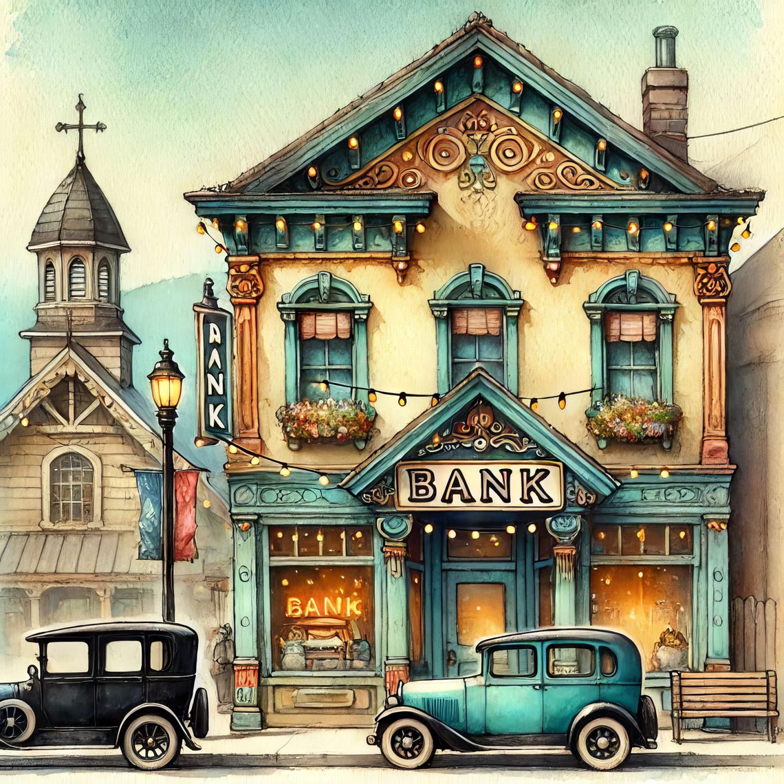 Whimsical Bank: Watercolor Clipart, Junk Journal, Ephemera (digital ...