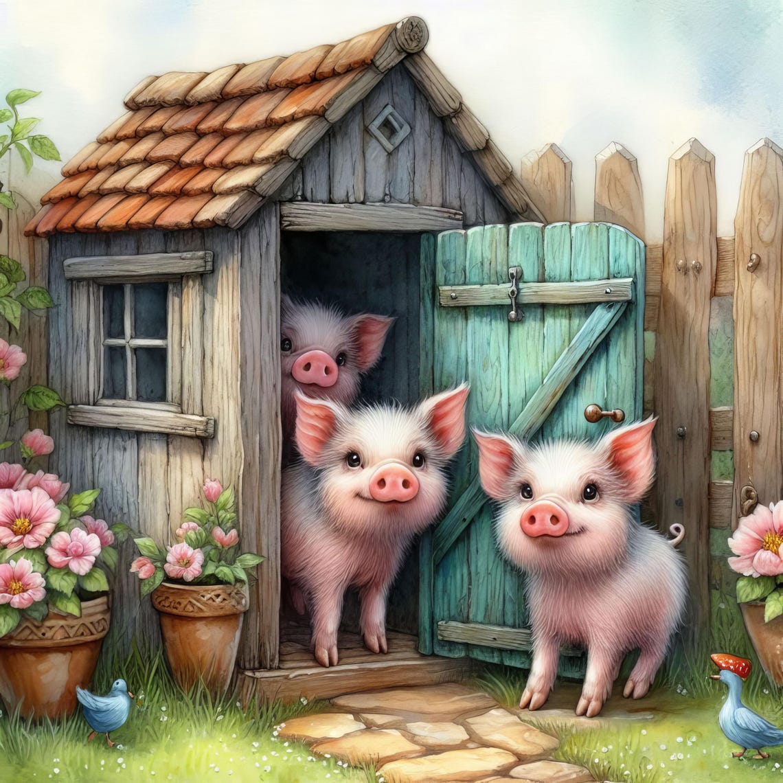 Peeking Pigs: 10 High Res Watercolor Jpgs, Junk Journaling ...