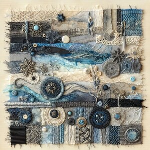 Blue Boho Fabric Collage: 10 High Res Watercolor Jpgs, Junk Journaling ...