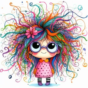 Little Girl With Frazzled Hair Clip Art 10 High Res Watercolor Jpgs ...