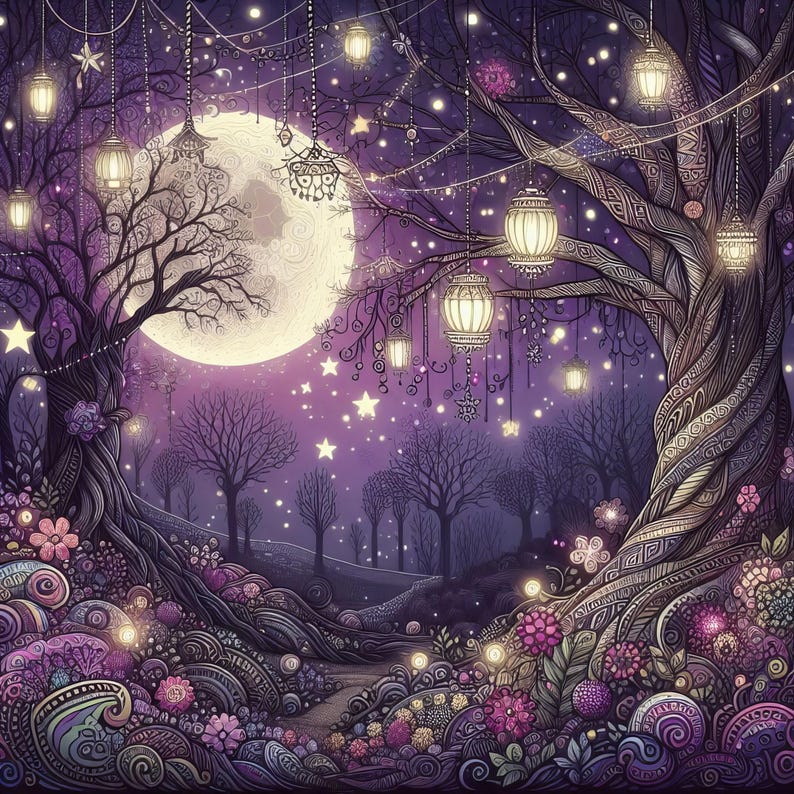 Magical Purple Forest 10 High Res Watercolor Jpgs Junk Journaling ...