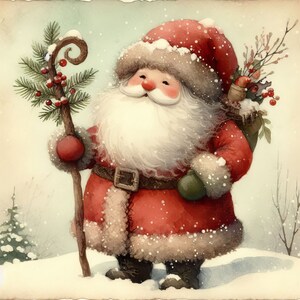 Santa in Snow: Clip Art 10 High Res Watercolor Jpgs for Junk Journaling ...