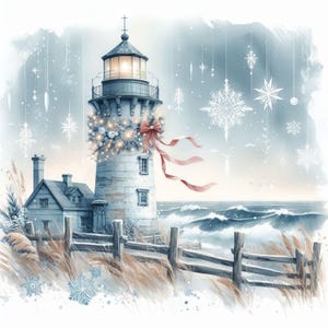 Christmas Lighthouse: Clip Art 10 High Res Watercolor Jpgs Junk ...