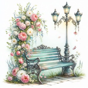 Park Bench Clip Art 10 High Res Watercolor Jpgs for Junk Journaling ...