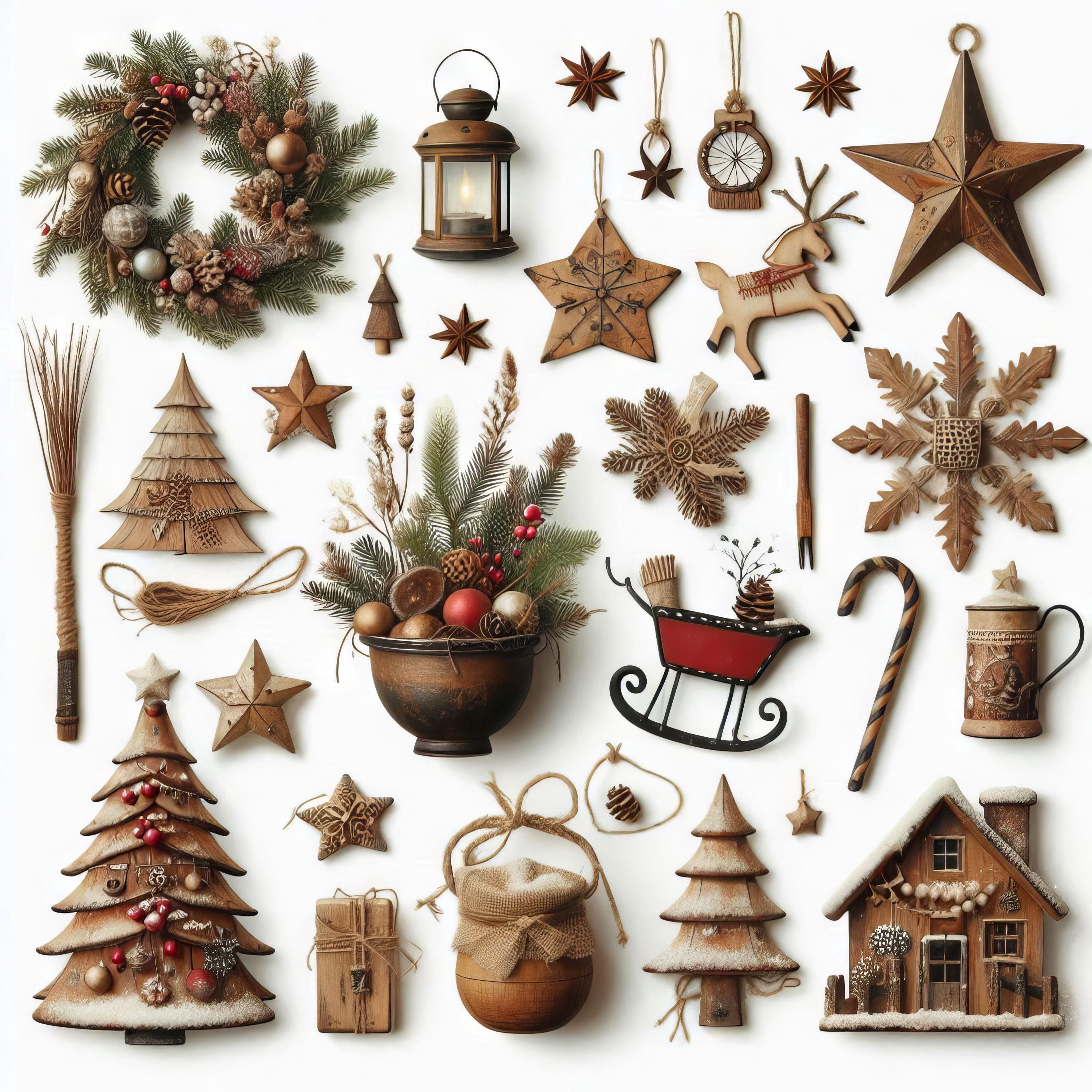 100+ Fussy Cut Primitive Christmas Images: High Res Watercolor Jpgs ...
