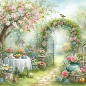Shabby Chic Spring Garden Clip Art Kit 10 High Res Watercolor Jpgs for ...