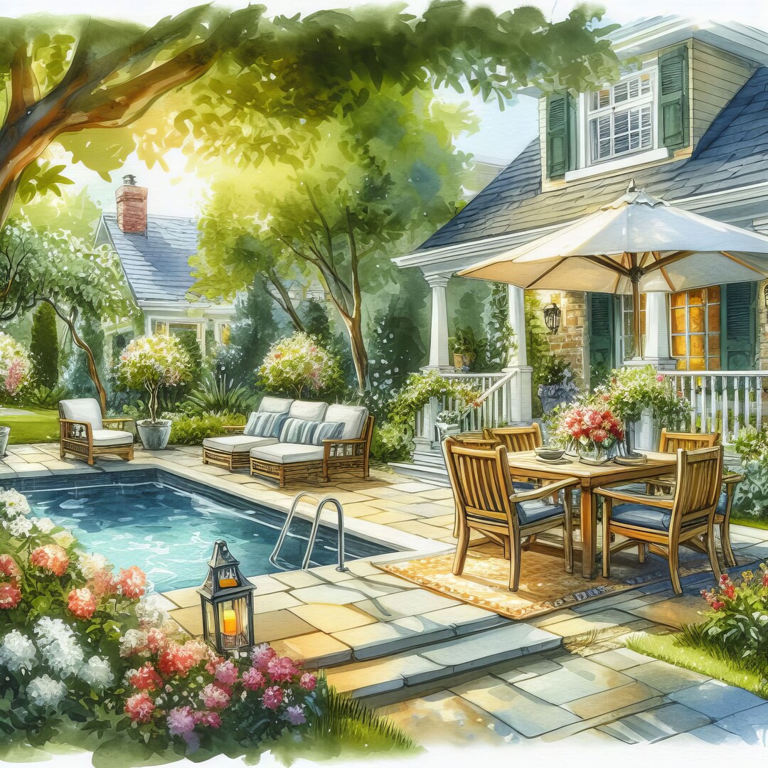 Summer Backyard Clip Art 10 High Res Watercolor Jpgs for Junk ...