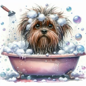 Frazzled Dog in Bubble Bath Clip Art 10 High Res Watercolor Jpgs ...