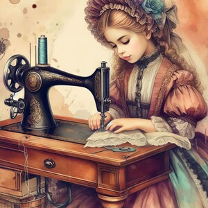 Victorian Girl Sewing Clipart Bundle 10 High Res Watercolor Jpgs for ...