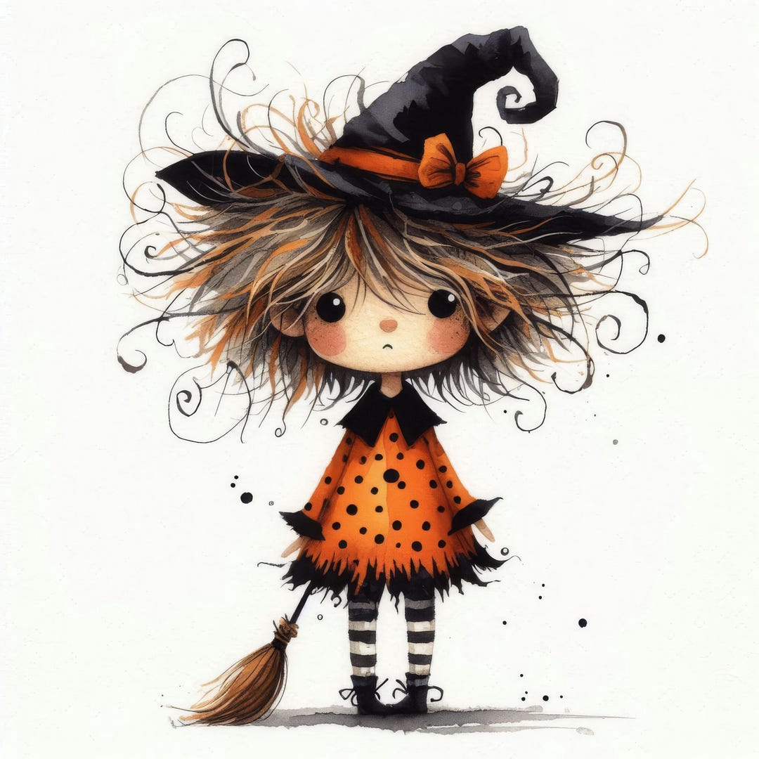 Cute Little Witch Clip Art 10 High Res Watercolor Jpgs for Junk ...