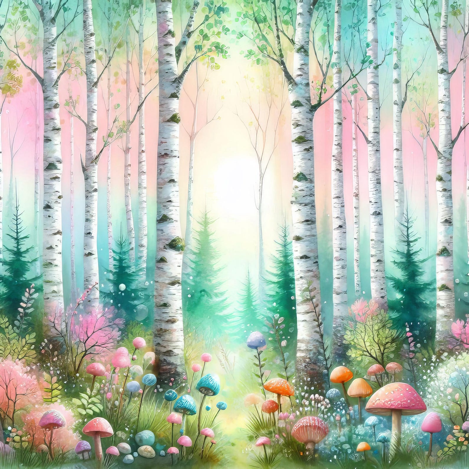 Whimsical Birch Forest 10 High Res Watercolor Jpgs Junk Journaling ...