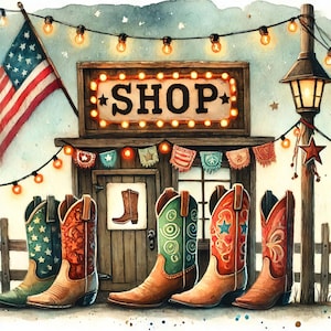Boot Shop: 10 High Res Watercolor Jpgs, Junk Journaling, Scrapbooking ...